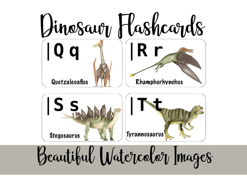 Dinosaur Alphabet Cards ABC Flashcards Dino Prints Dinosaur - Etsy