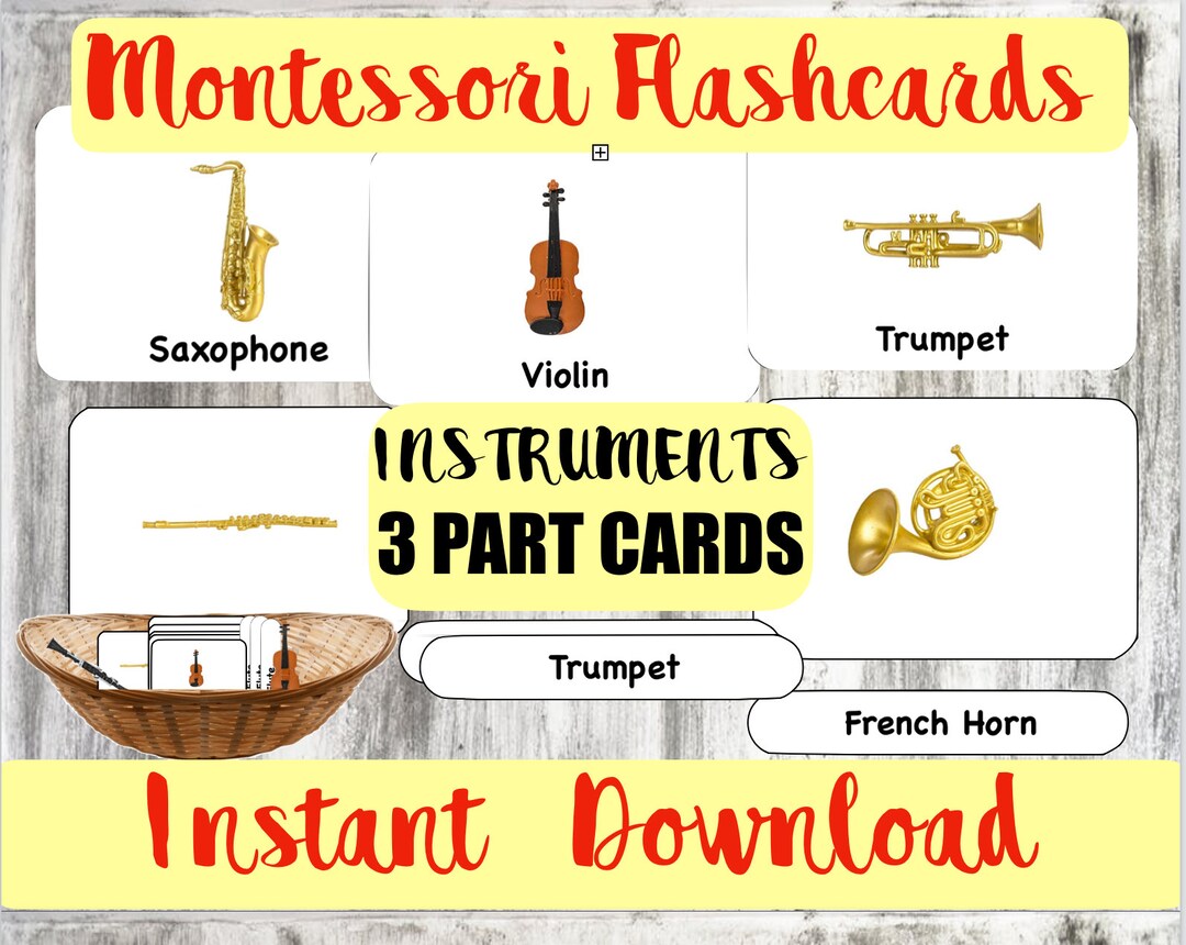 Musical Flashcards, Montessori Language, 3 Part Card, Instruments ...