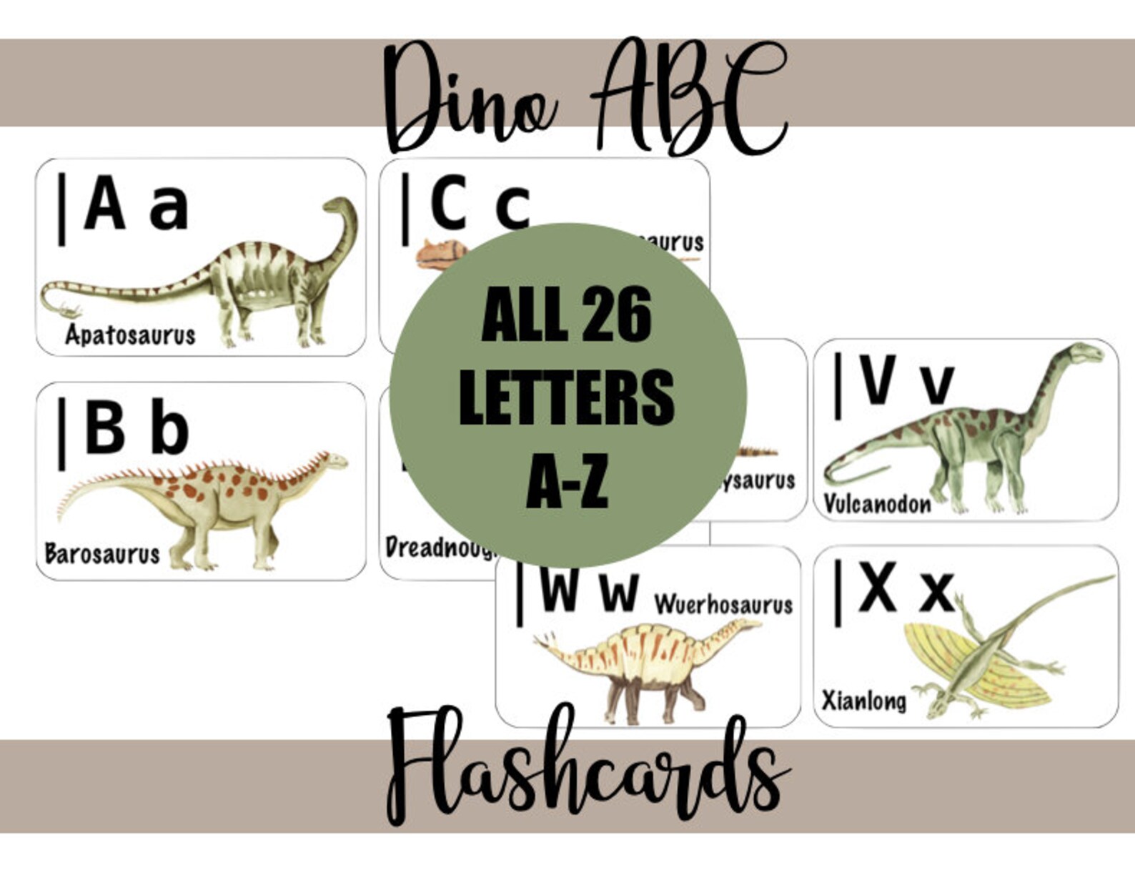 Dinosaur Alphabet Cards ABC Flashcards Dino Prints Dinosaur - Etsy