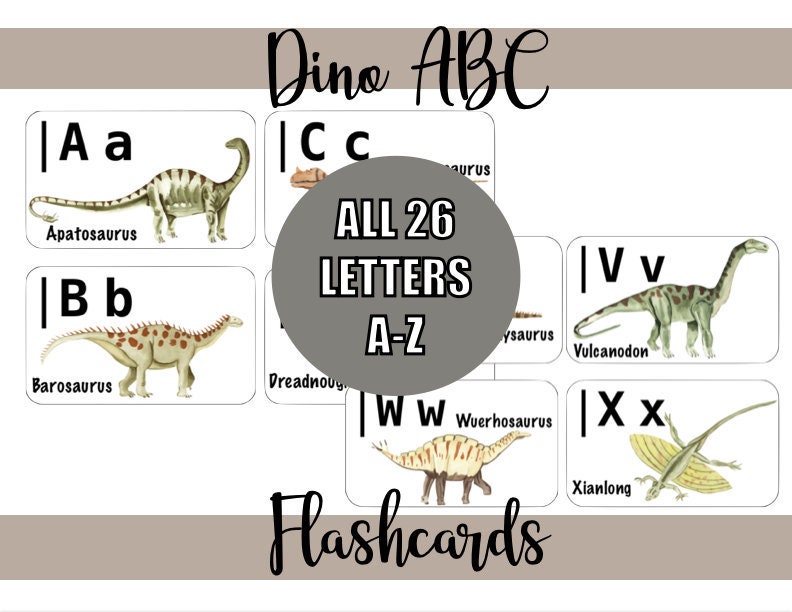 Dinosaur Alphabet Cards ABC Flashcards Dino Prints Dinosaur - Etsy