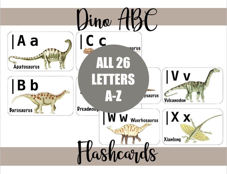Dinosaur alphabet cards ABC flashcards Dino prints Dinosaur | Etsy