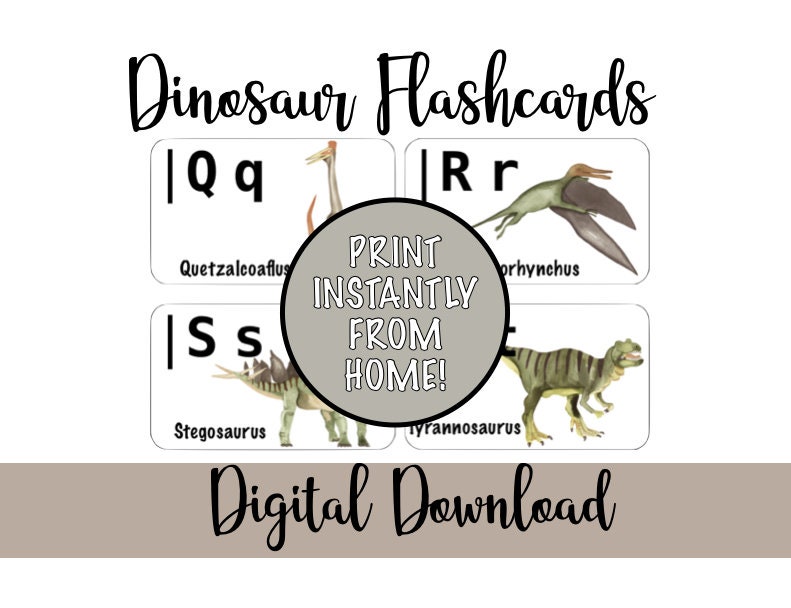 Dinosaur Alphabet Cards ABC Flashcards Dino Prints Dinosaur - Etsy
