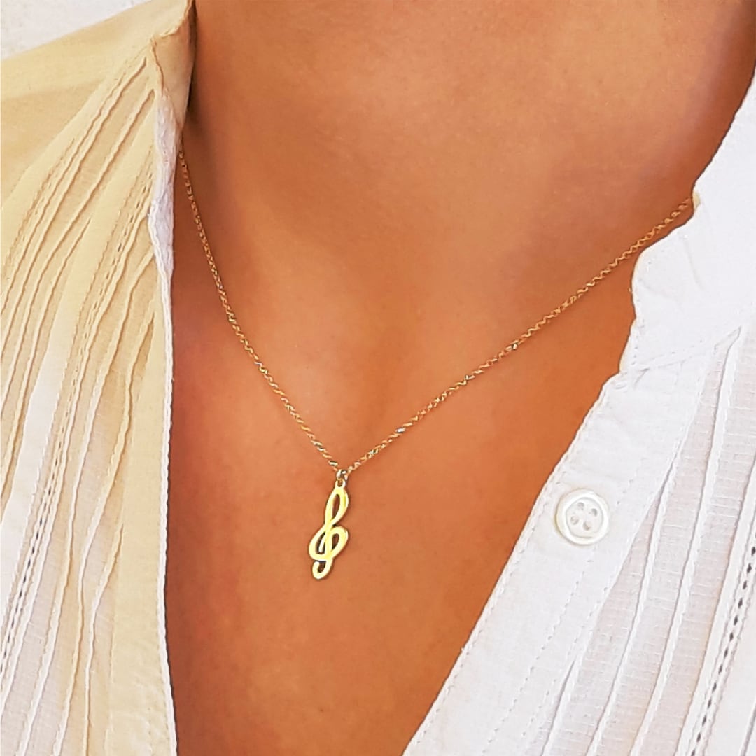 14k Rose Gold Treble Clef Necklace, Solid Gold Treble Clef Necklace ...