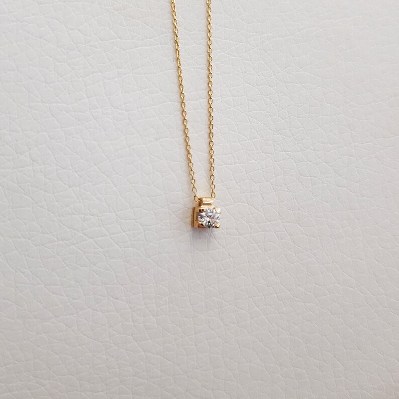 Collier solitaire diamant en or jaune 18 carats collier en or - Etsy France