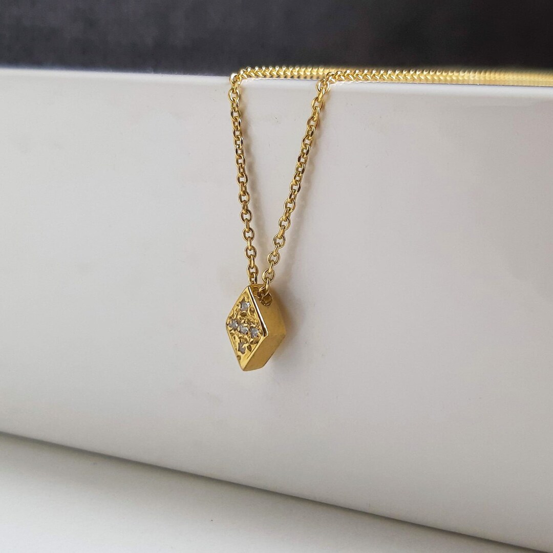 14k Gold Rhombus Diamond Necklace,tiny Diamond Rhombus Necklace,solid ...