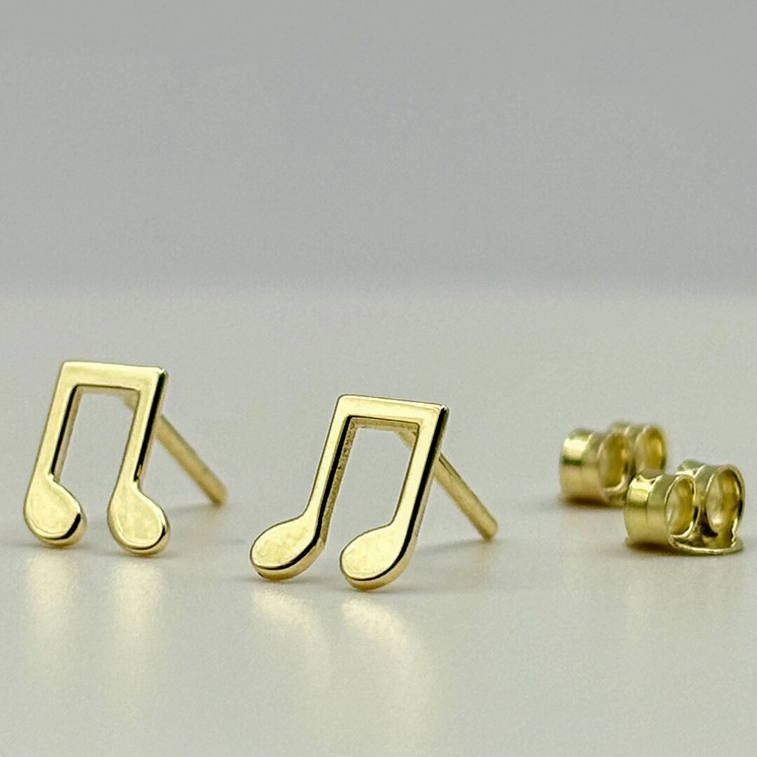 14k Solid Gold Music Notes Earrings,minimal Earrings,music Notes ...