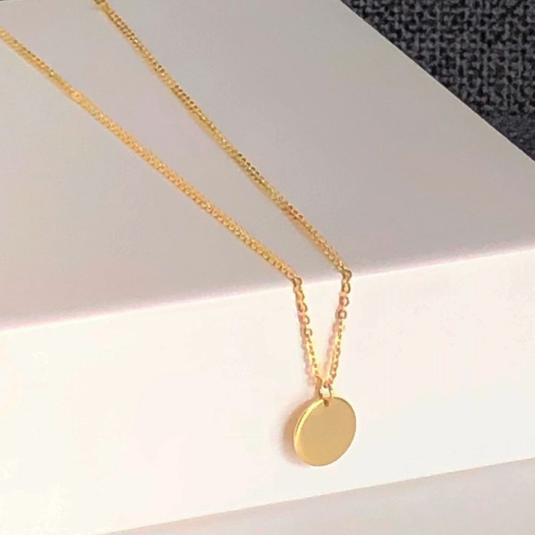 14k Yellow Gold Delicate Disc Necklace,engraved Disc Pendant ...