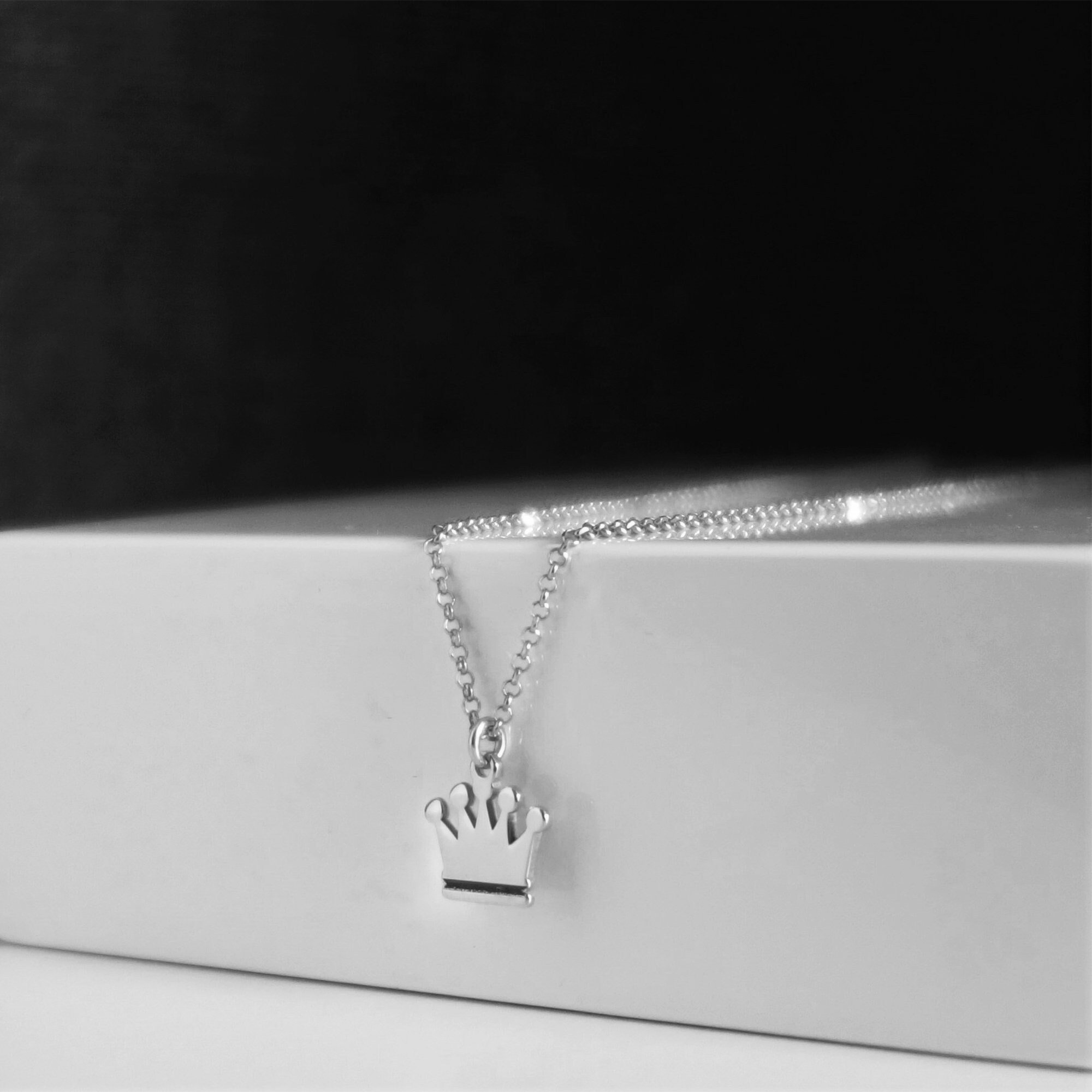 Tiny Solid Gold Crown Necklace 14k White Gold Crown Necklace - Etsy
