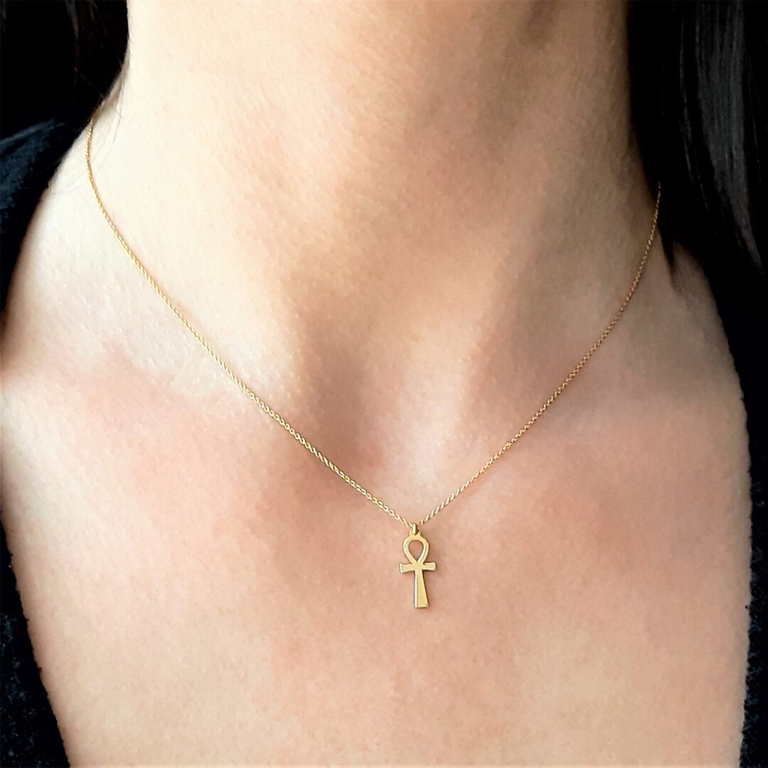 14k Yellow Gold Ankh Necklace,egyptian Pendant,solid Gold Ankh,egyptian ...