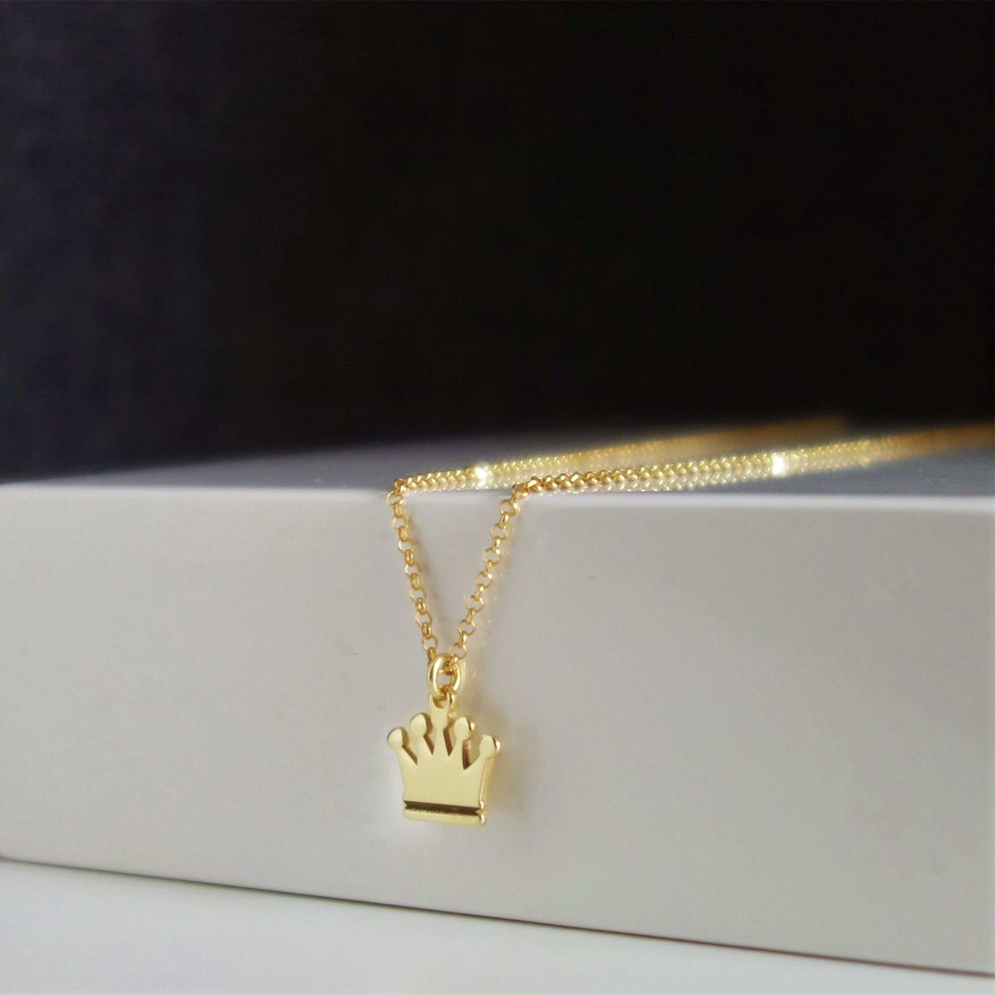 Tiny Solid Gold Crown Necklace 14k White Gold Crown Necklace - Etsy