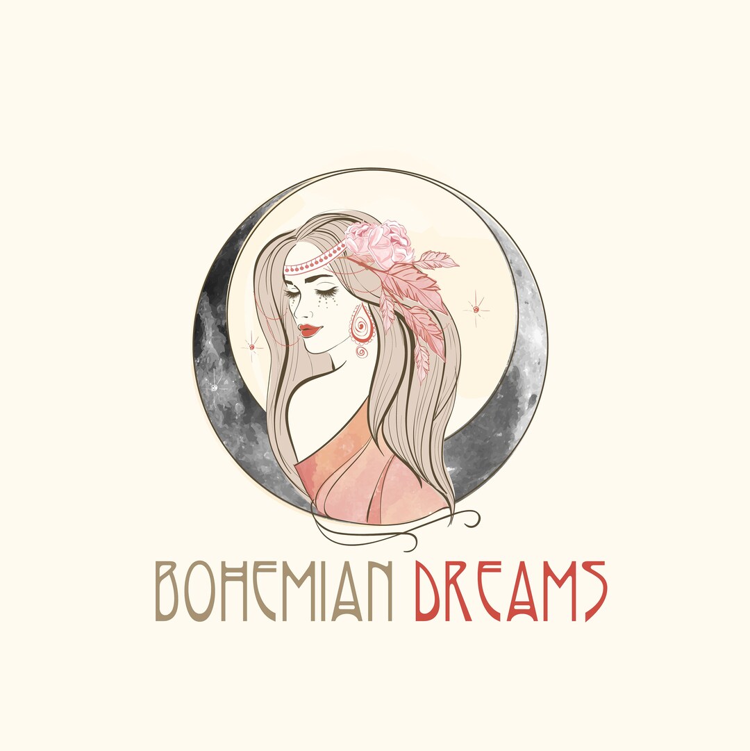 Vintage Logo Bohemian Logo Boho Logo Moon Logo Artistic Logo Gypsy Logo ...
