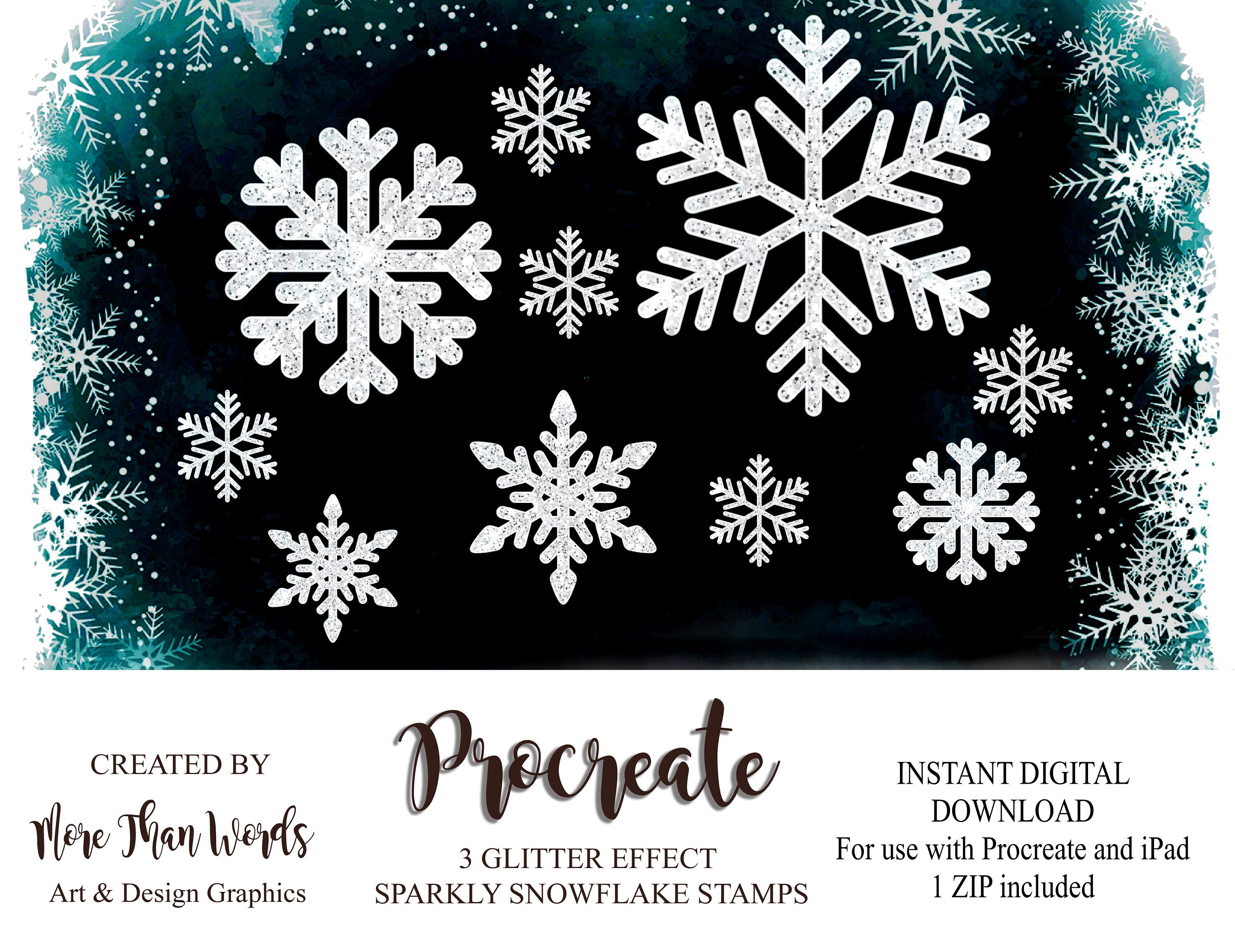 Art & Collectibles 50 Procreate Snowflake Brushes Procreate Christmas ...