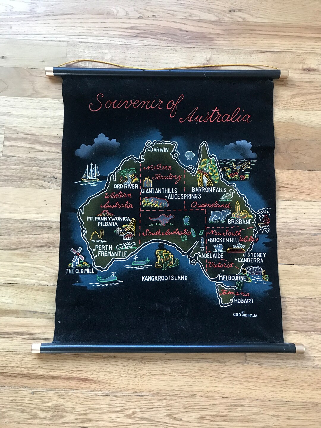 Vintage Australia Flocked Velvet Banner Scroll - Etsy