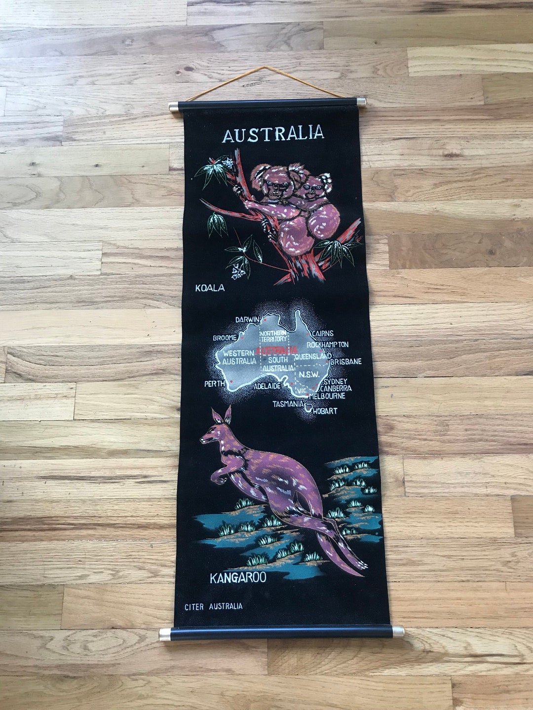 Vintage Australia Flocked Velvet Banner Scroll - Etsy