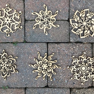 Wooden Snowflake Christmas Holiday Ornaments - Music Note Musical Gift ...