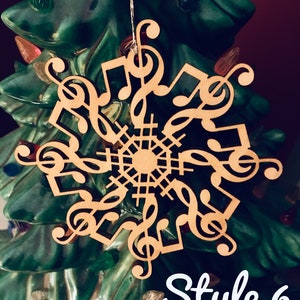 Wooden Snowflake Christmas Holiday Ornaments - Music Note Musical Gift ...