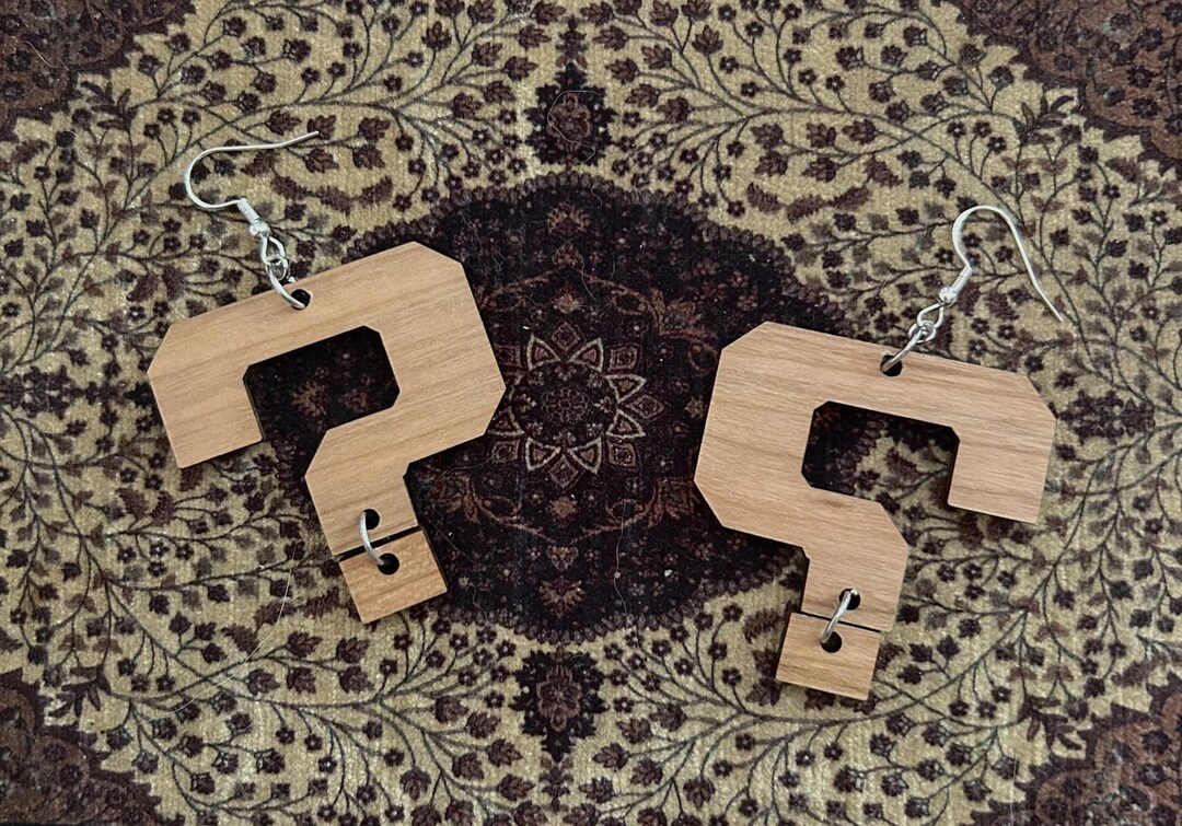 Tipper Festival Question Mark Laser Cut Cherry Wood Earrings With ...