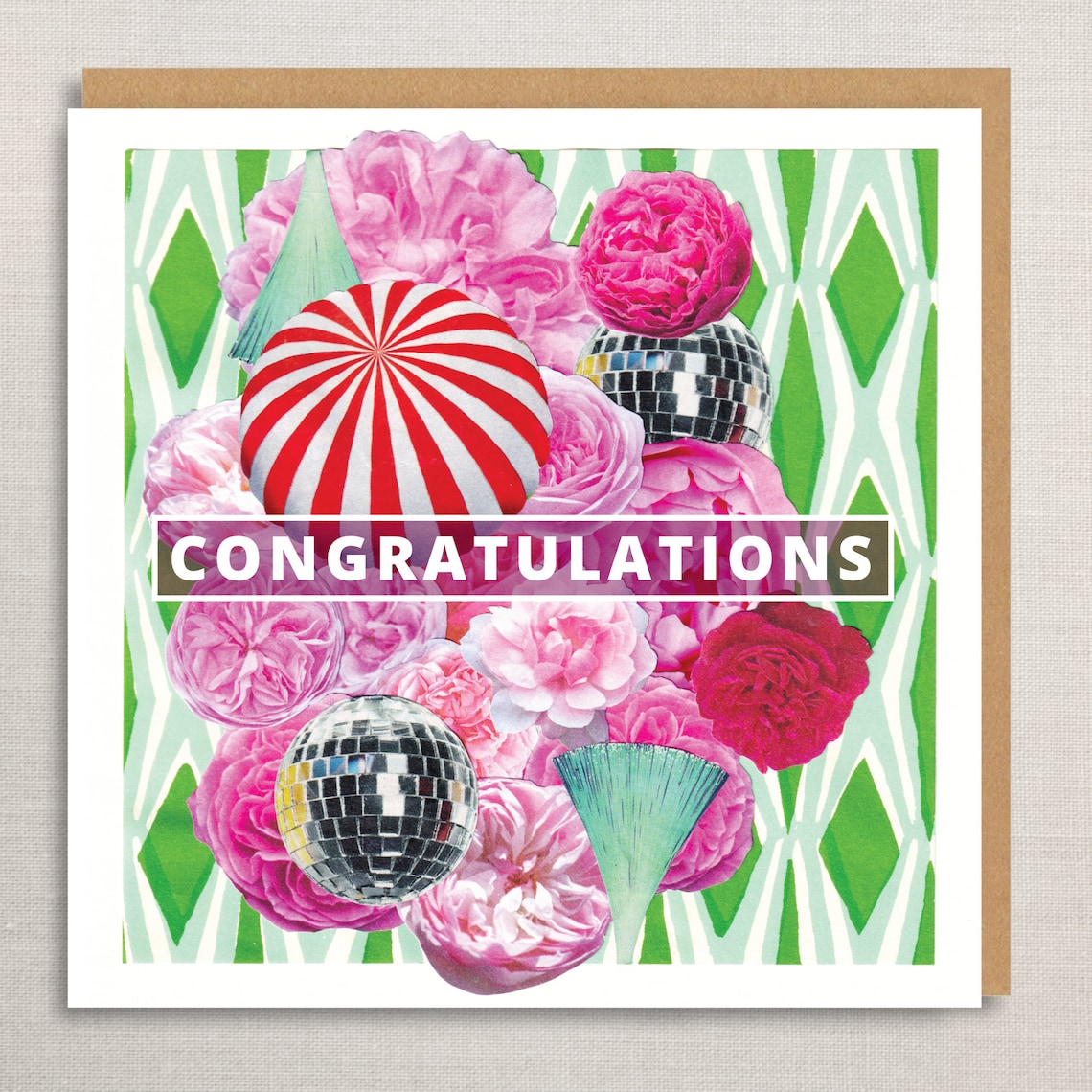 Congratulations, Pink and Green Dream, Collage Art Card - Etsy