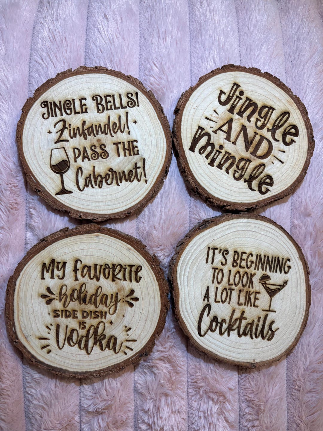 Set of 4 Custom Engraved Christmas Coasters Festive Wooden Drink ...