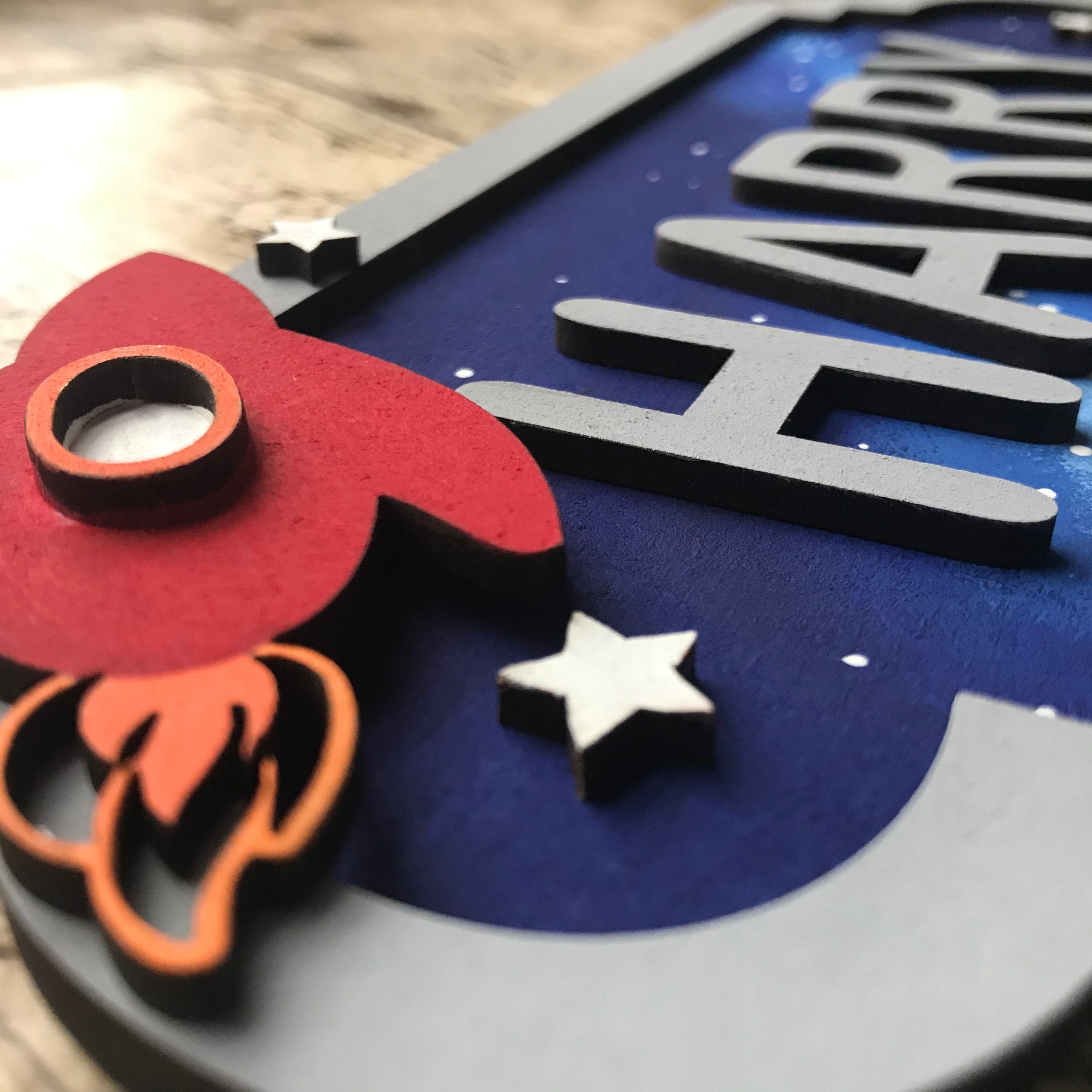 Space Themed Name Plaque - With Rocket, Planet and Stars - Etsy