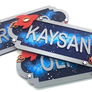 Space Themed Name Plaque With Rocket Planet and Stars - Etsy