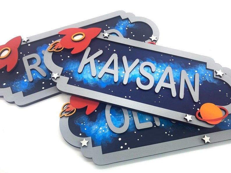 Space Themed Name Plaque - With Rocket, Planet and Stars - Etsy