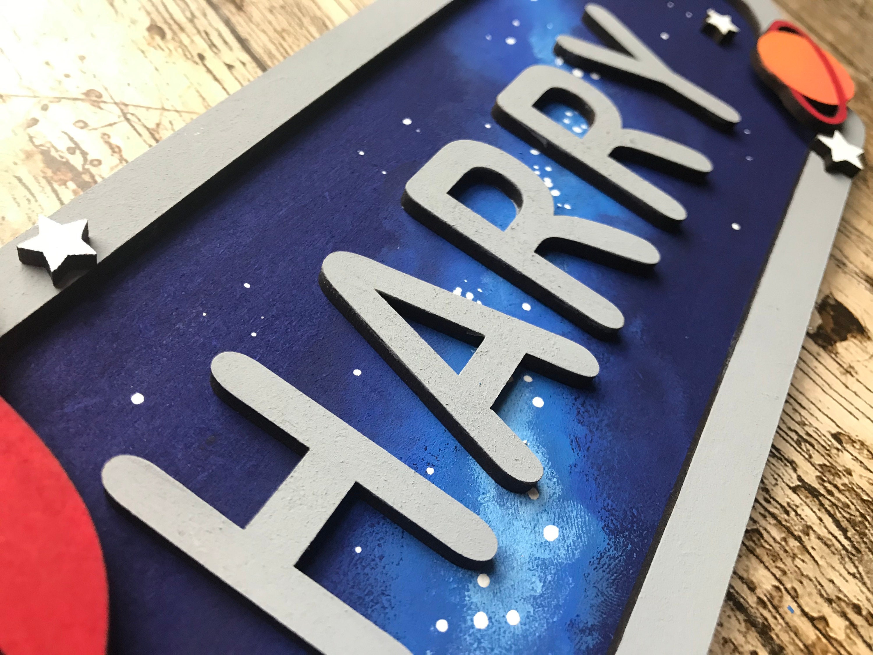 Space Themed Name Plaque - With Rocket, Planet and Stars - Etsy