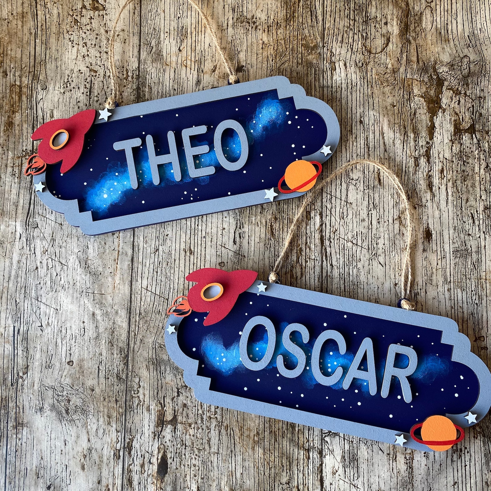 Space Themed Name Plaque With Rocket Planet and Stars | Etsy