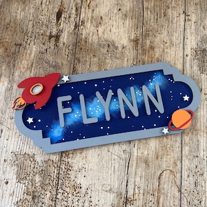 Space Themed Name Plaque With Rocket Planet and Stars - Etsy