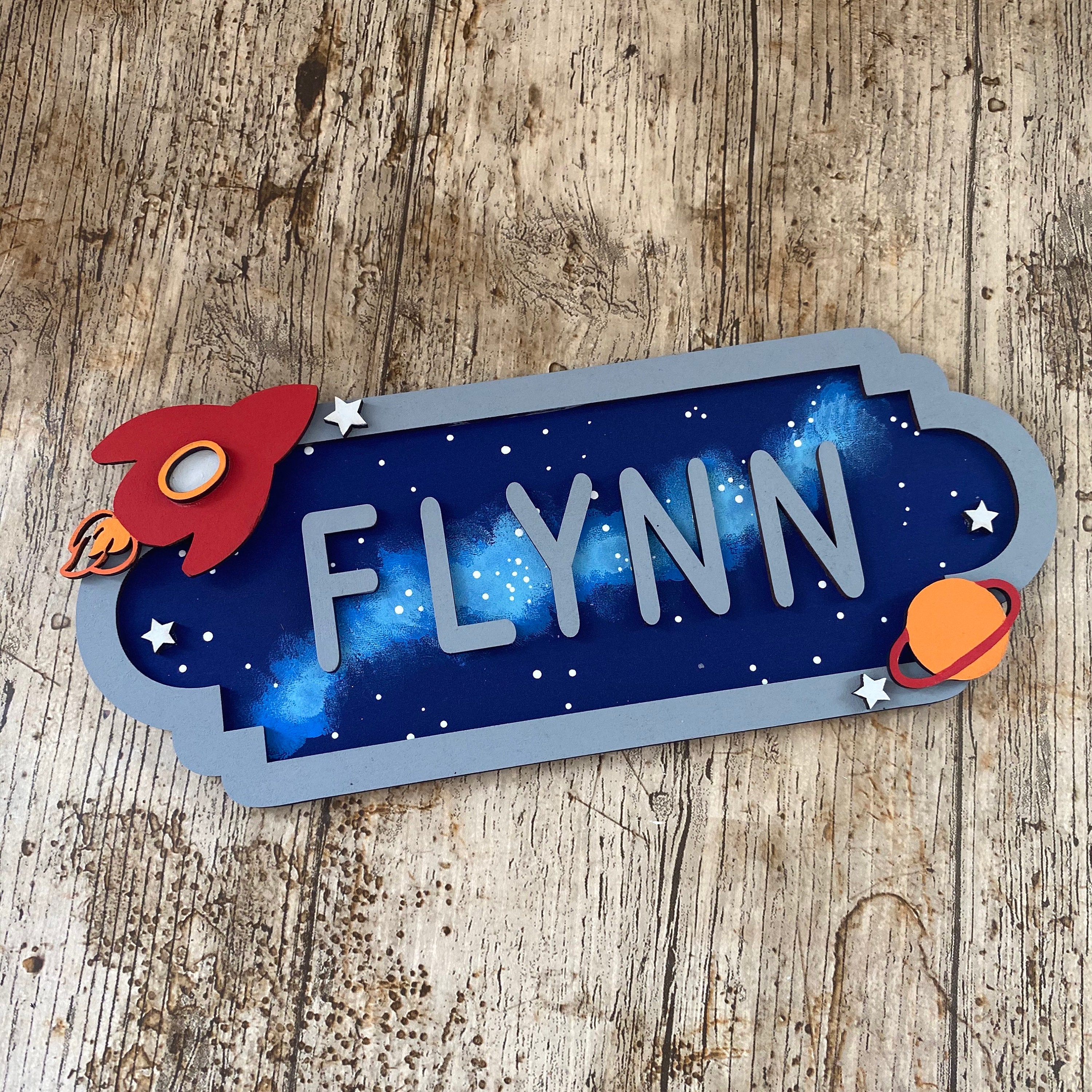 Space Themed Name Plaque - With Rocket, Planet and Stars - Etsy