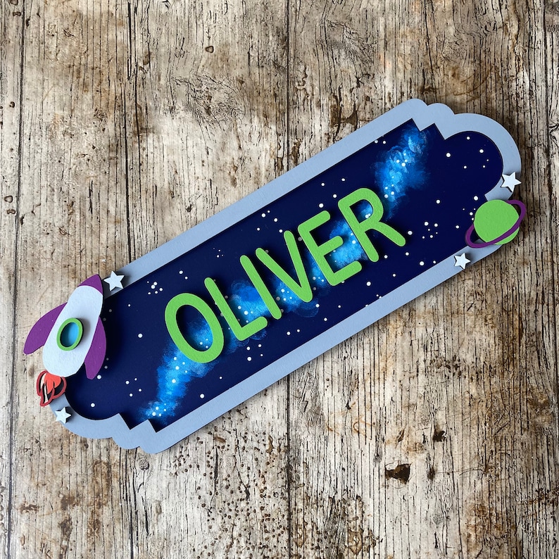 Space Themed Name Plaque With Rocket Planet and Stars | Etsy