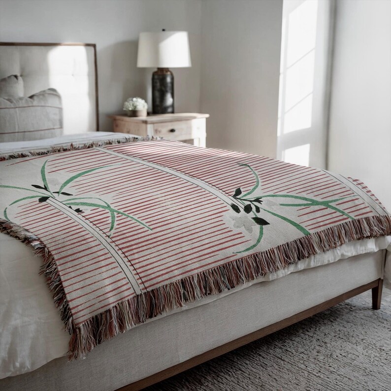 Minimal Japanese Art Throw, Minimalist Japandi Woven Blanket, Minimal ...