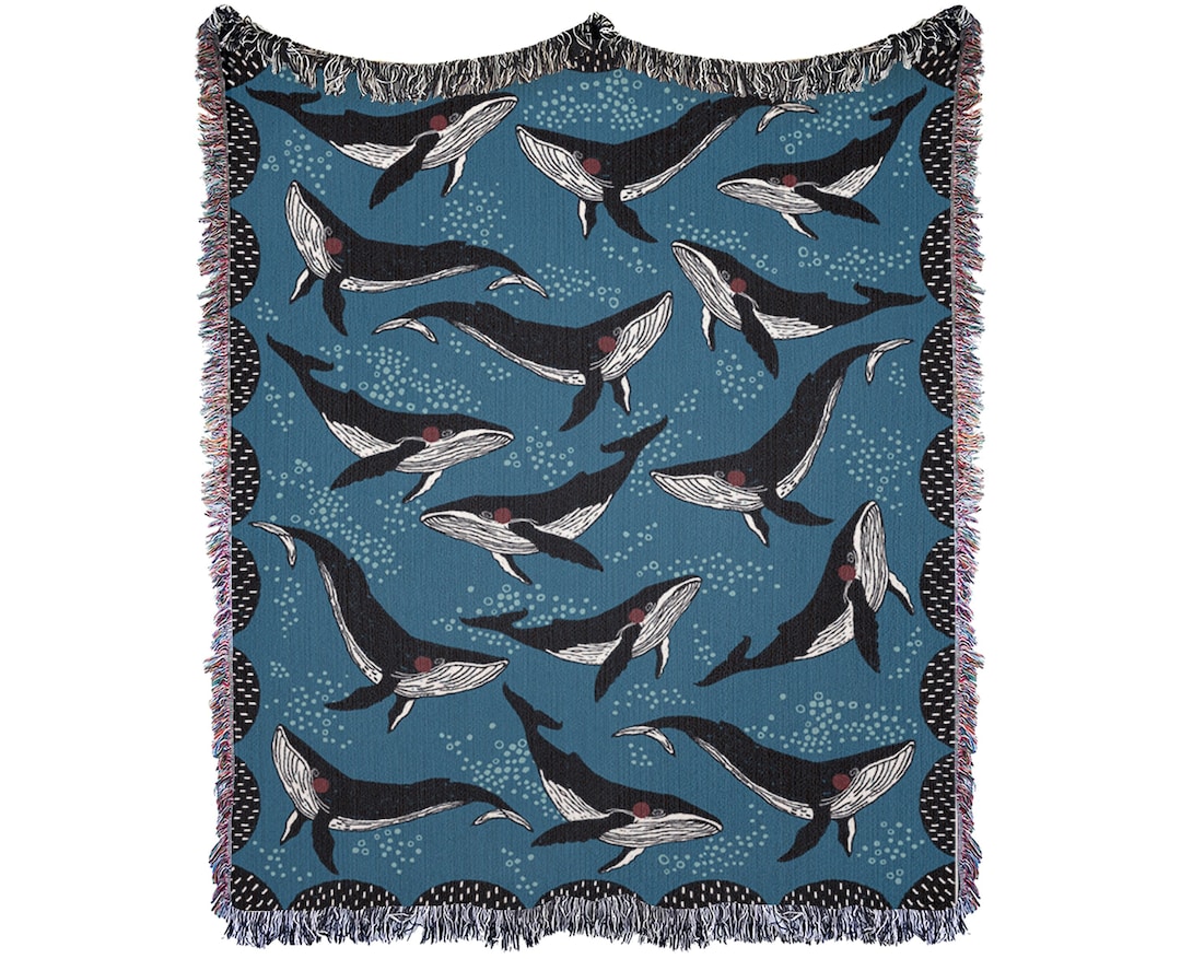 Whale Blanket | Sea Animals Throw | Ocean Tapestry | Under the Sea Art ...