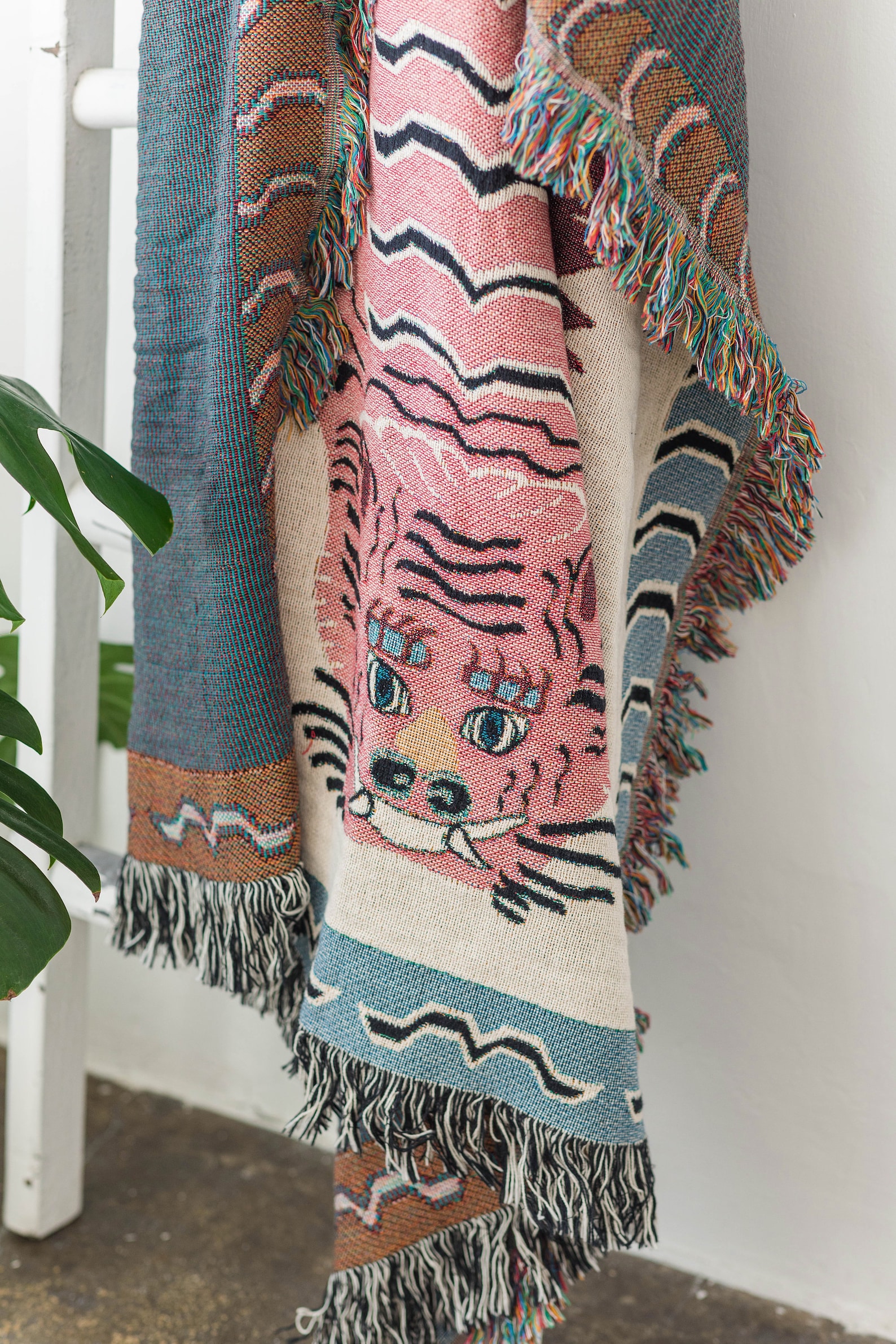 Pink Tiger Throw Blanket Art Woven Blanket Tiger Folk Art - Etsy