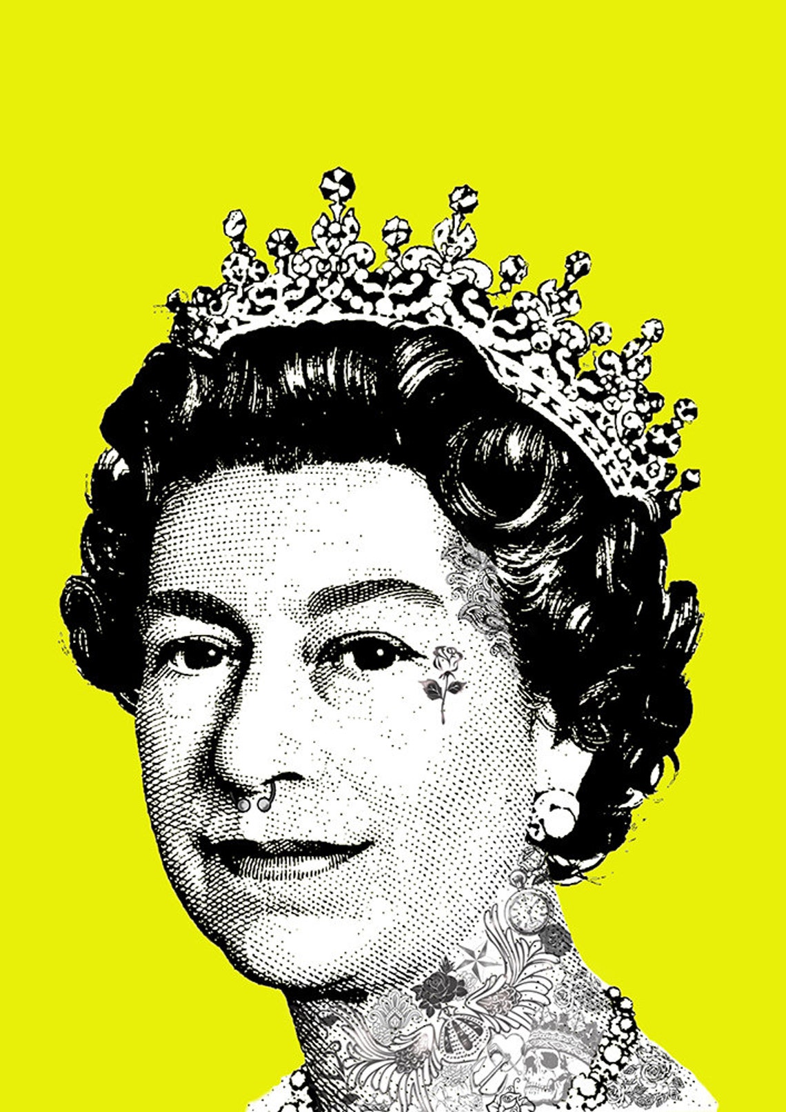Punk Queen Elizabeth Pop Art Tattooed Royal HRH - Etsy