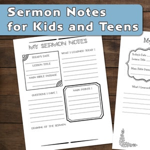 Sermon Notes for Kids & Teens: Church Lesson Printable (PDF) - Etsy