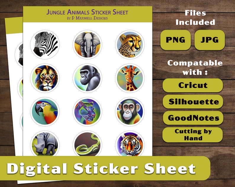 Digital Printable Jungle Animal Stickers School Sticker Sheet ...