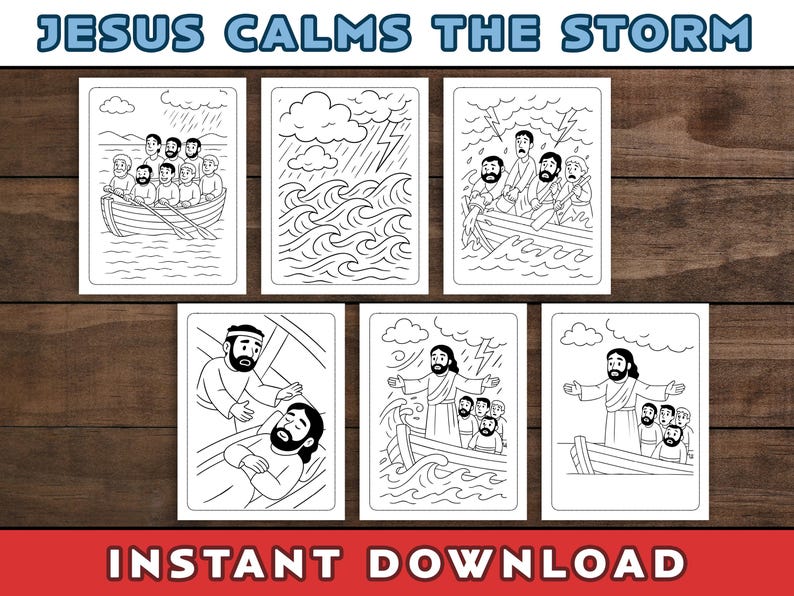Jesus Calms the Storm Coloring Book: Sunday School Bible Story (digital ...