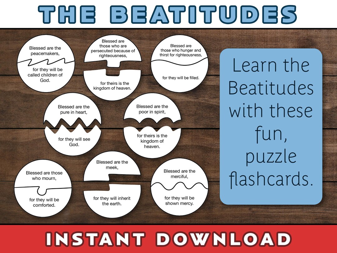 The Beatitudes Puzzle Flashcards | Sermon on the Mount | Bible Lesson ...