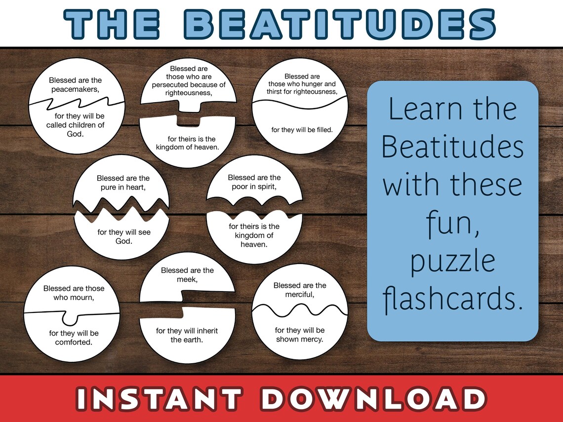 The Beatitudes Puzzle Flashcards | Sermon on the Mount | Bible Lesson ...