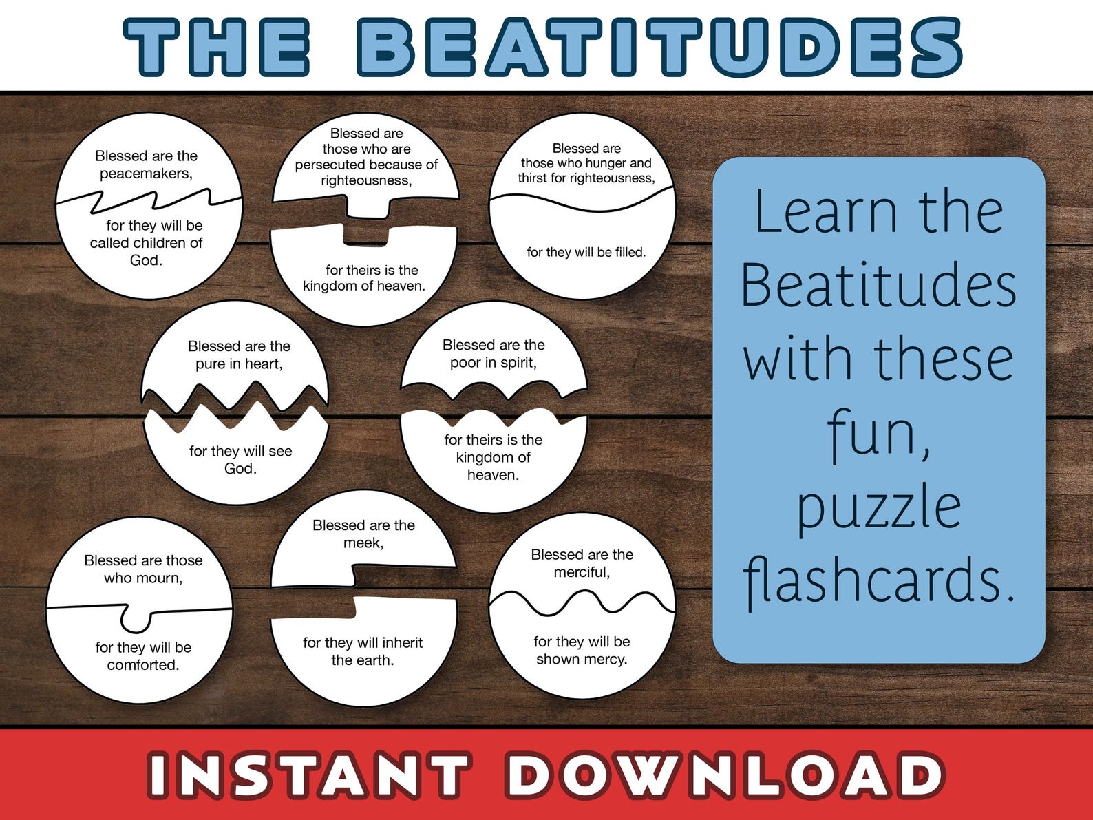 The Beatitudes Puzzle Flashcards | Sermon on the Mount | Bible Lesson ...