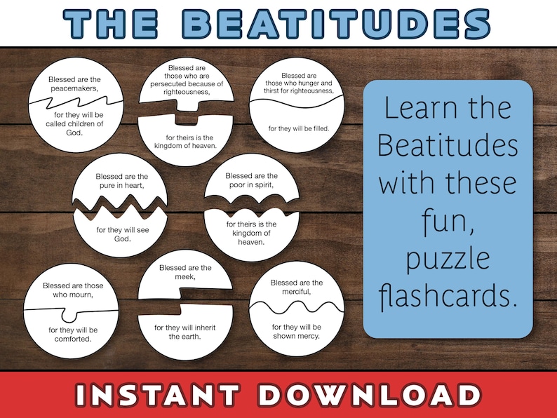 Beatitudes Puzzle Flashcards: Sermon on the Mount, Bible Lesson ...
