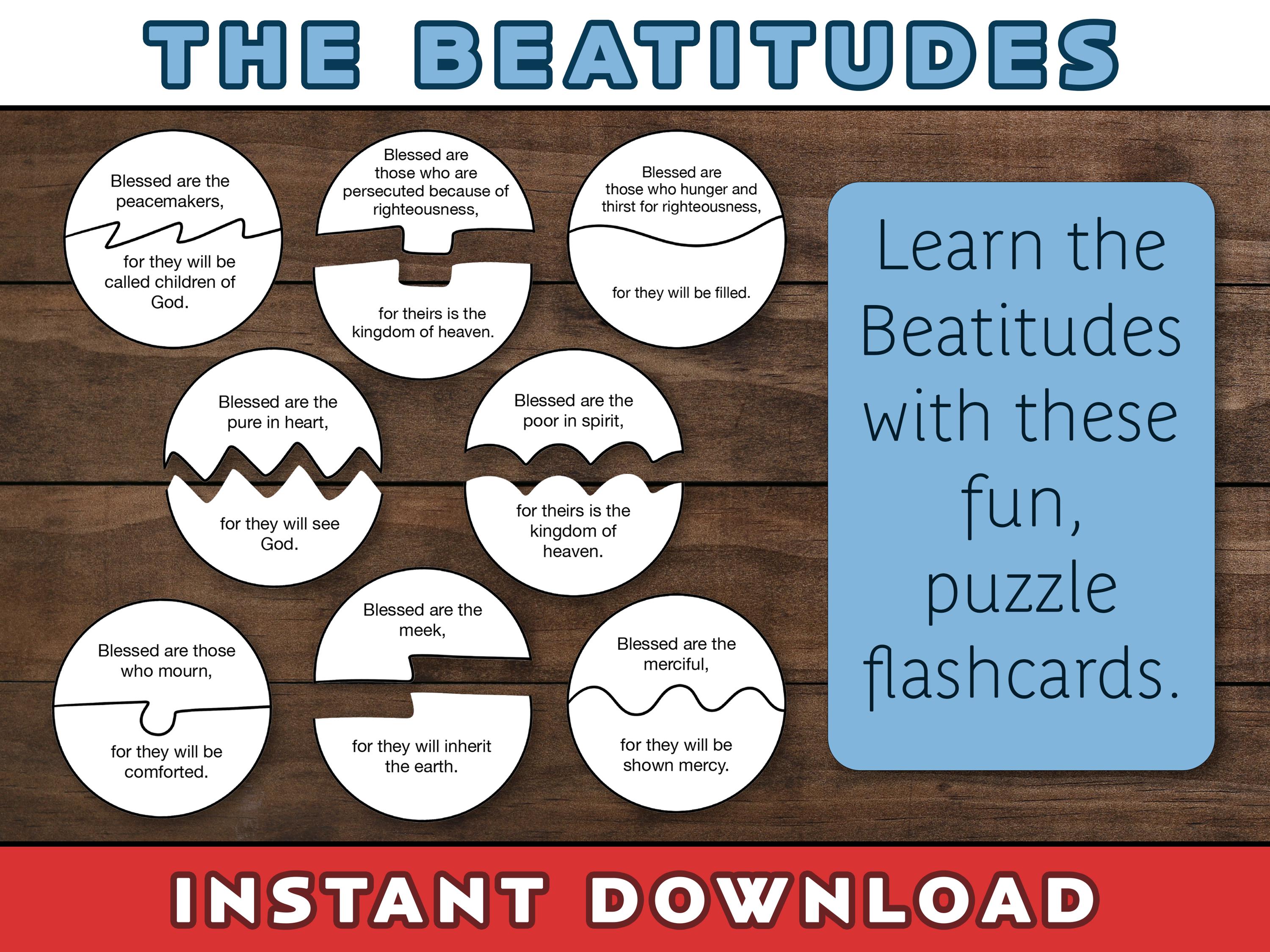 The Beatitudes Puzzle Flashcards | Sermon on the Mount | Bible Lesson ...
