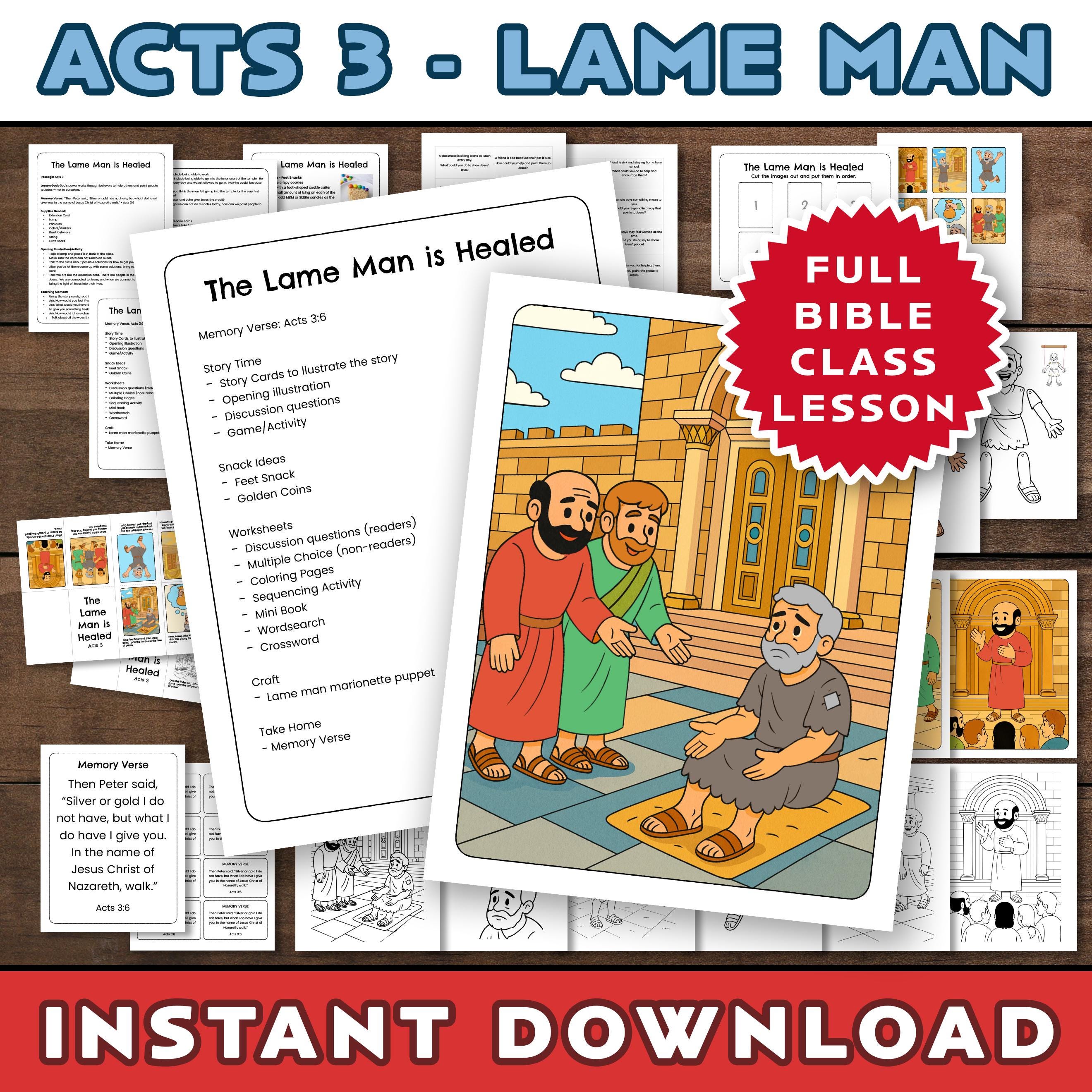 Acts 3 Bible Lesson Peter and John Heal the Lame Man Acts Apostles ...