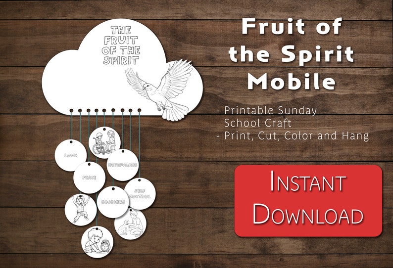 Fruit of the Spirit Coloring Mobile: Sunday School Craft (digital ...