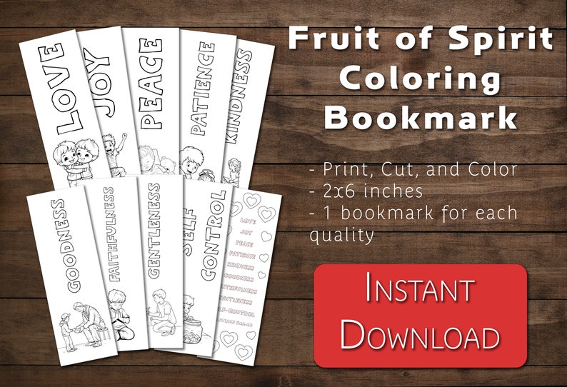 Fruit of the Spirit Coloring Bookmarks 10 Designs Sunday School Bible ...