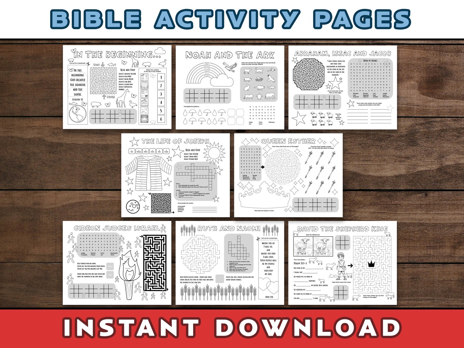 Old Testament Bible Story Activity Pages: Coloring & Crossword (digital ...