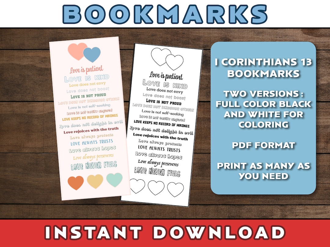 I Corinthians 13 Bookmarks: Sunday School Bible Craft (digital Download ...