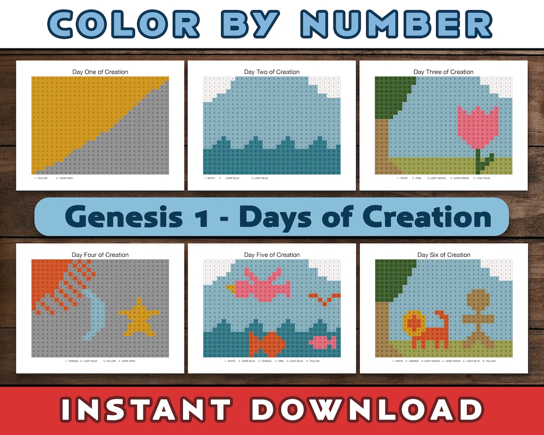 Days of Creation Color by Number: Sunday School Printable (instant ...