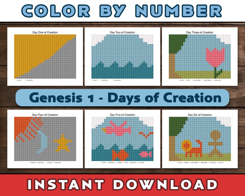 Days of Creation Color by Number: Sunday School Printable (instant ...